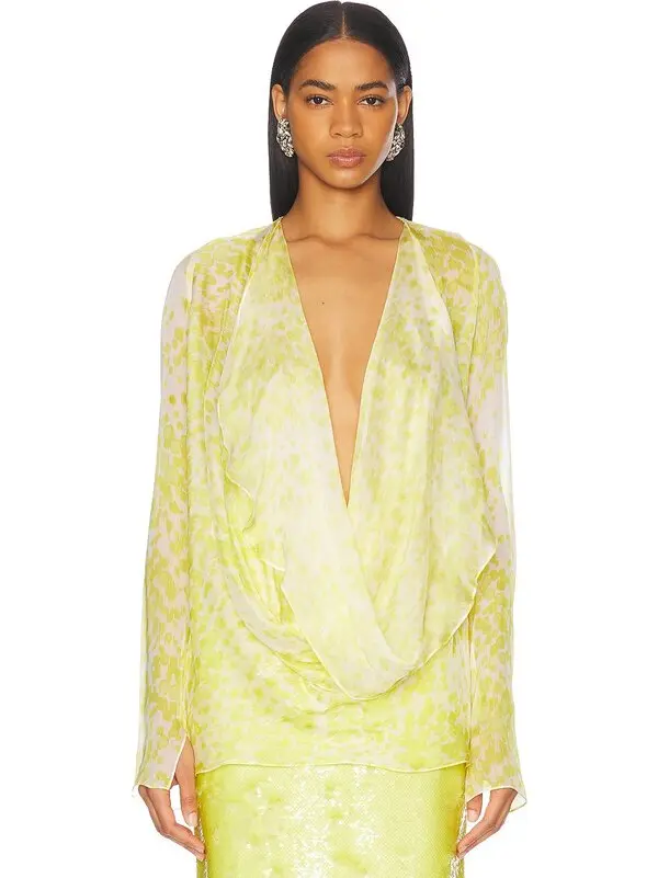 SEV Long Sleeve Draped Blouse - Lima Print