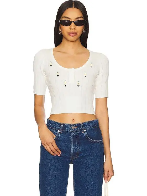 JOOSTRICOT Pointelle Crop Top - White