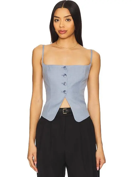 Good American Twill Suiting Camisole - Crosshatch Blue001