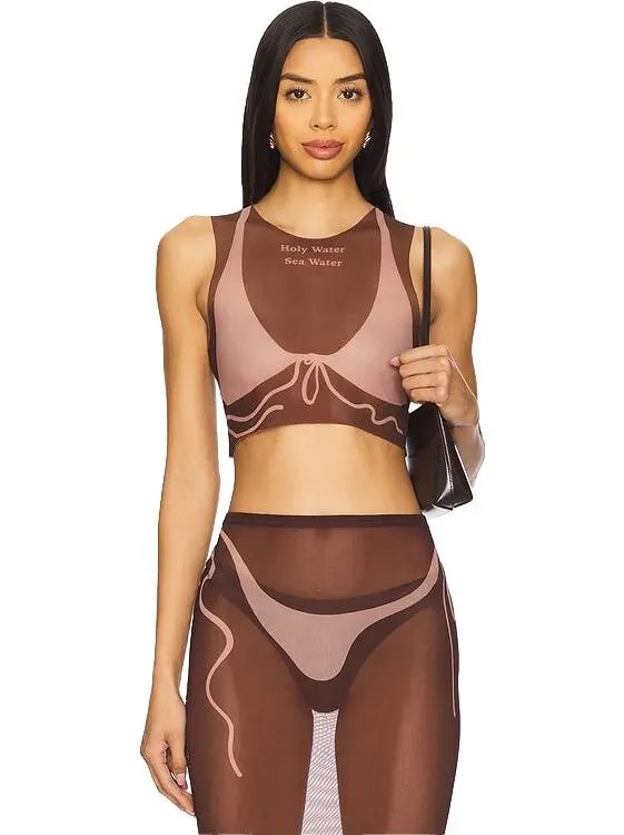 DI PETSA Tan Lines Mesh Crop Top - Dark Nude