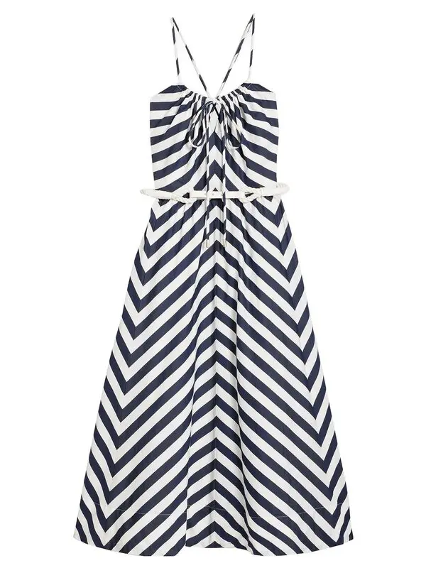 Rebecca Vallance Katerina Striped Cotton-poplin Midi Dress - Navy