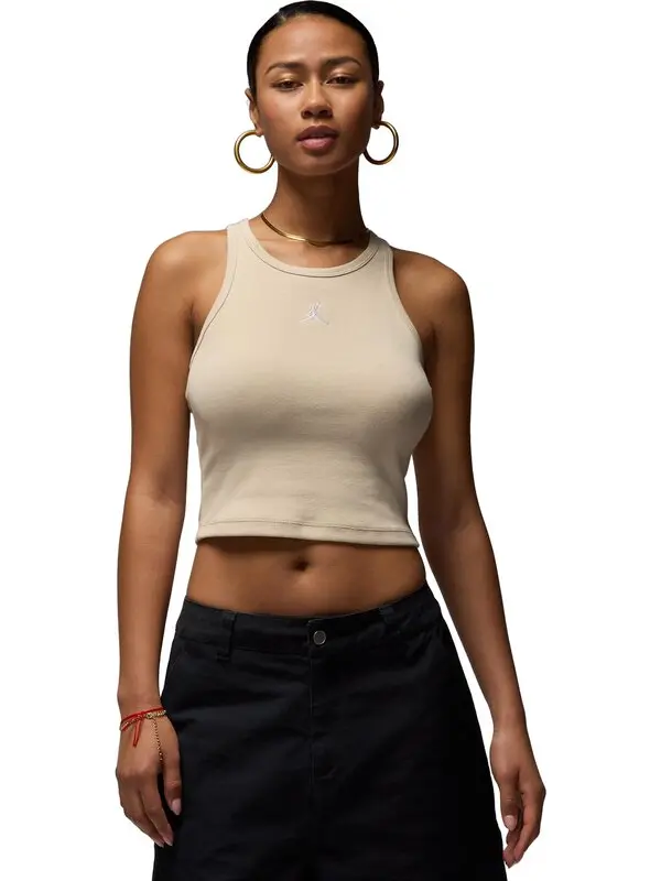 JORDAN Essentials Fitted Cropped Tank Top - Brown