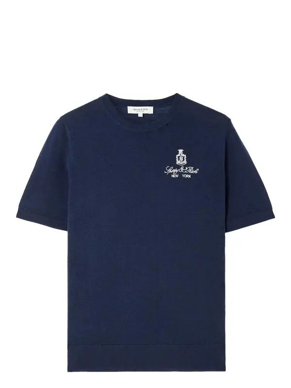 SPORTY & RICH Vendome Embroidered Merino Wool T-shirt - Blue