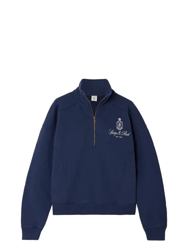SPORTY & RICH Vendome Cotton-jersey Sweatshirt - Blue
