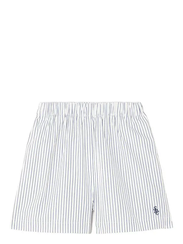SPORTY & RICH Src Embroidered Striped Cotton-poplin Shorts - Blue