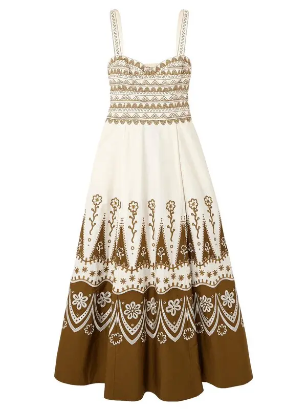 EMPORIO SIRENUSE Elida Embroidered Midi Dress - Brown