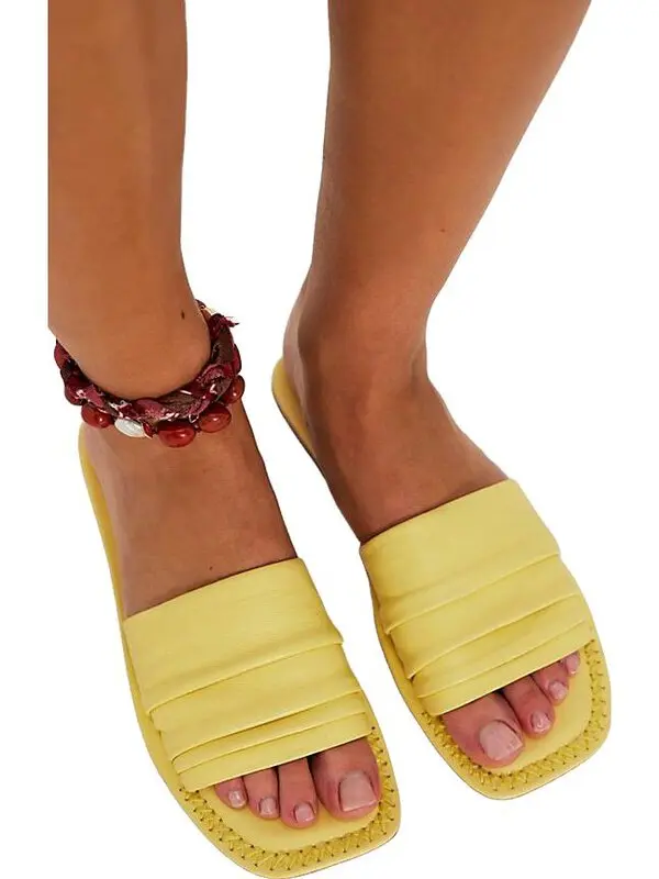 Free People Evelyn Leather Slides - Sunkissed Yellow Leather