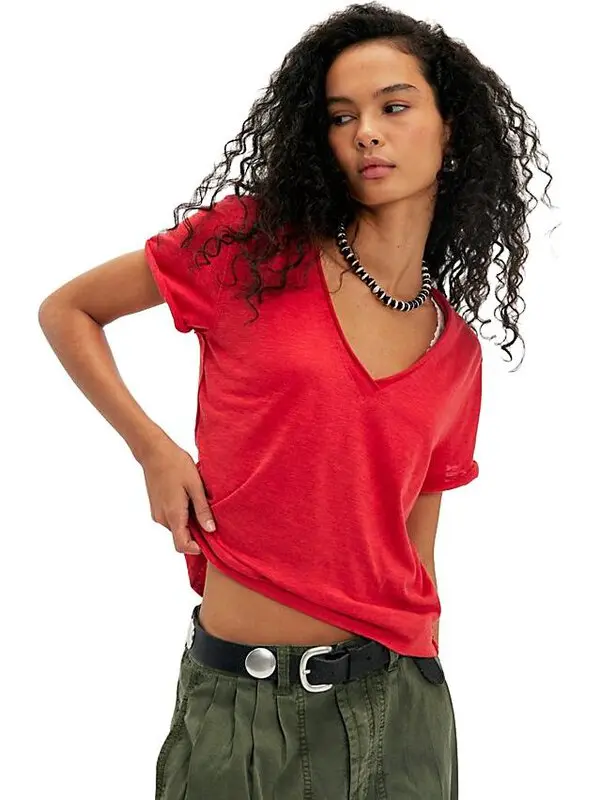 Free People We The Free Take 2 Tee - Racing Red Combo