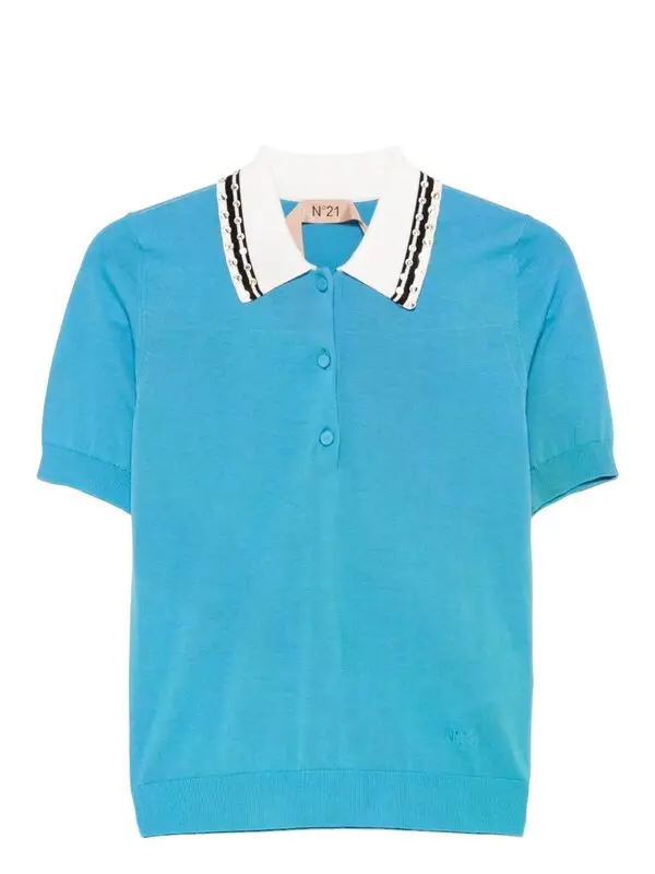 N°21 Crystal-embellished Polo Top - Blue