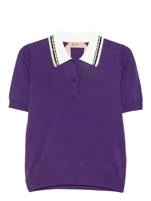 N°21 Crystal-embellished Polo Top - Purple