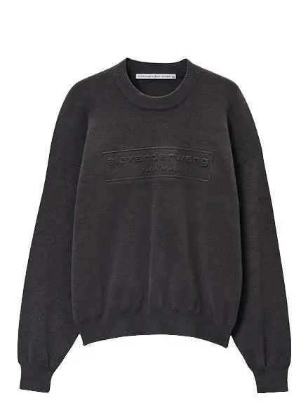 Alexander Wang Embossed Logo Ribbed Pullover - Grey