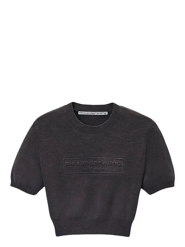 Alexander Wang Embossed Logo Ribbed Short Sleeve Tee - Grey