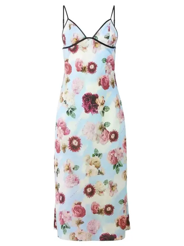 Fleur Du Mal Dream Of Fleur-print Midi Dress - Blue