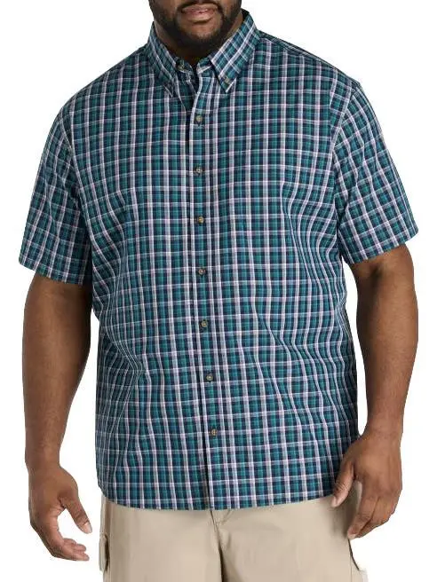 HARBOR BAY BY DXL Big & Tall Easy-care Plaid Sport Shirt - Green