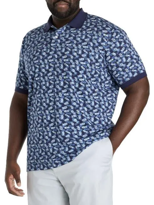 HARBOR BAY BY DXL Big & Tall Pineapple Print Polo Shirt - Blue
