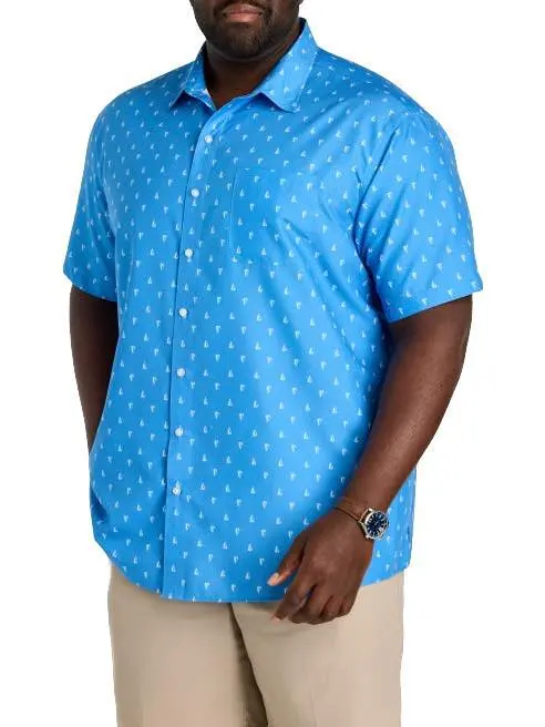 HARBOR BAY BY DXL Big & Tall Microfiber Sailboat Print Sport Shirt - Blue