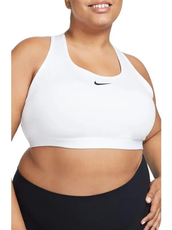 Nike Swoosh Medium Support Sports Bra - White/ Stone Mauve/ Black