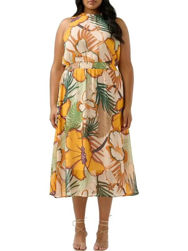 ESTELLE Paradisa Print Midi Dress - Primrose/ Fern