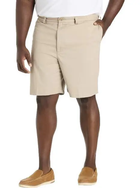 HARBOR BAY BY DXL Big & Tall Waist-relaxer Cotton Shorts - Khaki