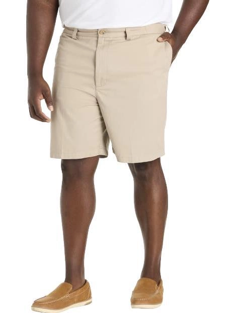 HARBOR BAY BY DXL Big & Tall Waist-relaxer Cotton Shorts - Khaki