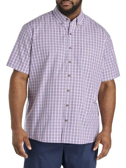 HARBOR BAY BY DXL Big & Tall Easy-care Tonal Check Patterned Sport Shirt - Purple