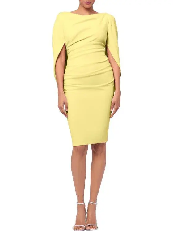 Betsy & Adam Drape Back Scuba Crepe Cocktail Dress - Lemon