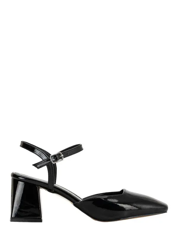 FOREVER & ALWAYS SHOES Kayla Block Heel Pumps - Black Patent Faux Leather