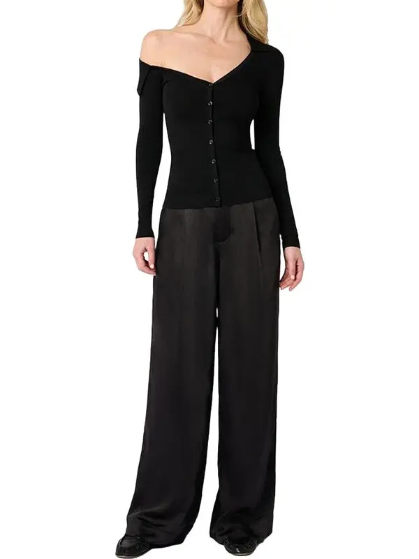WeWoreWhat Silky Trouser Pant - Black