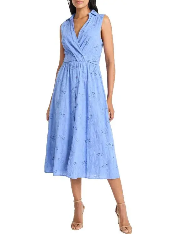 Maggy London Front Twist Cotton Eyelet Shirtdress - Blue Bonnet