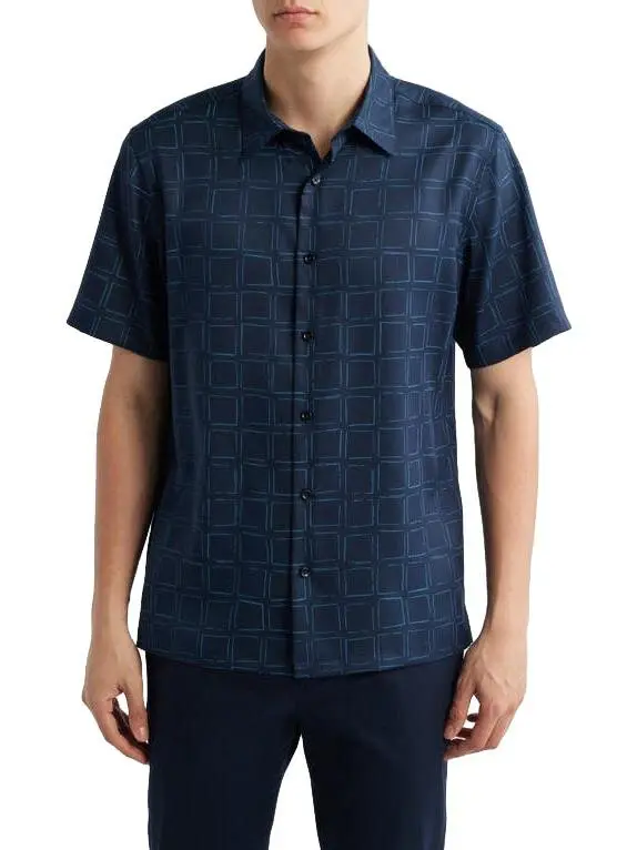 Theory Irving Grid Print Short Sleeve Lyocell Button-up Shirt - Blue Multi