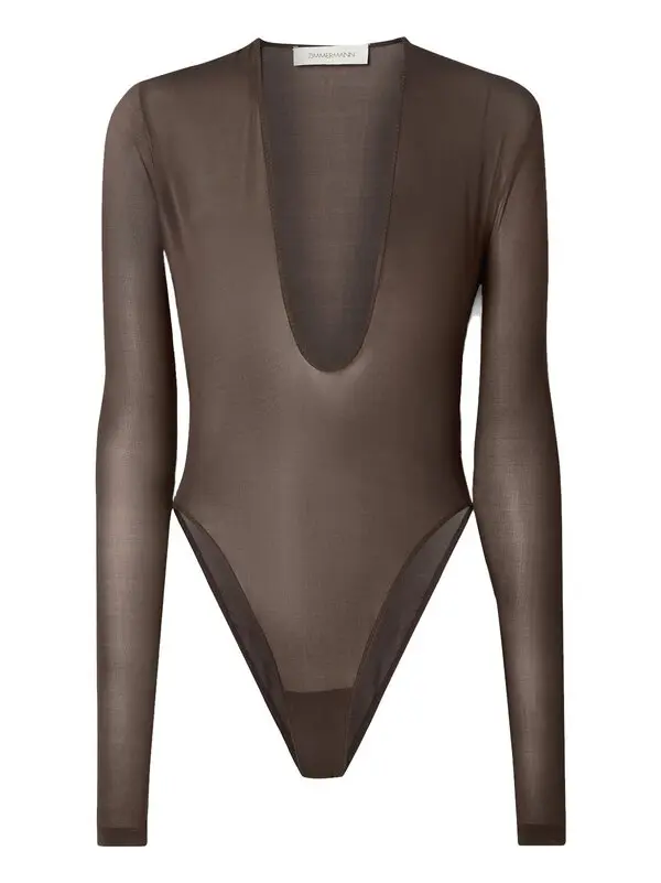 Zimmermann Dawning Stretch-mesh Bodysuit - Brown