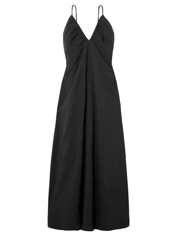 RÓHE Gathered Open-back Silk-blend Crepe Maxi Dress - Black