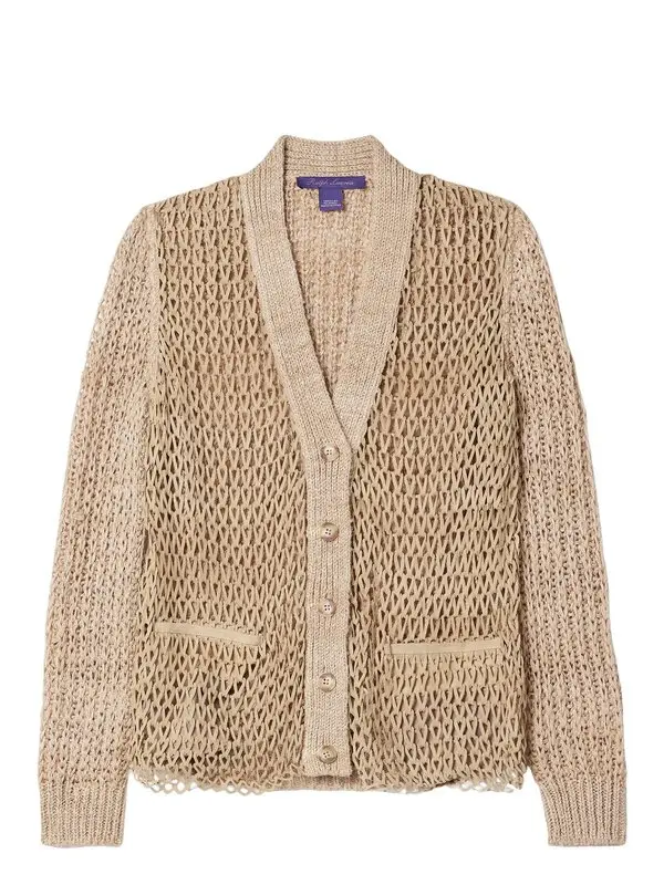 Ralph Lauren Open-knit Suede And Linen Cardigan - Neutrals