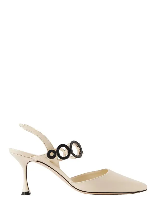 Manolo Blahnik Sidi 70 Cutout Leather Slingback Pumps - Cream