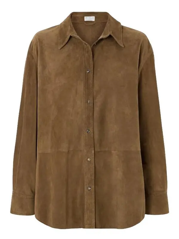 Brunello Cucinelli Bead-embellished Suede Shirt - Brown
