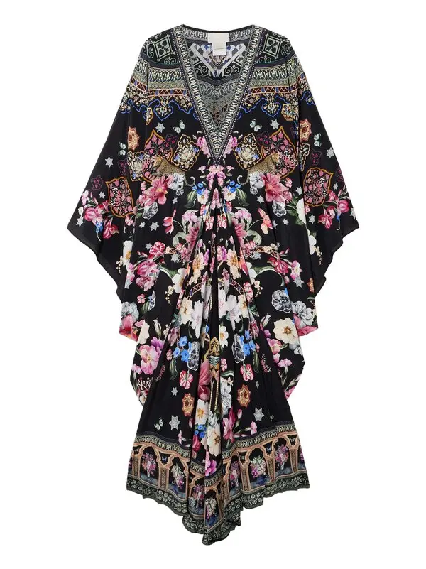 Camilla Midnight In Monserrate Embellished Silk Kaftan - Black