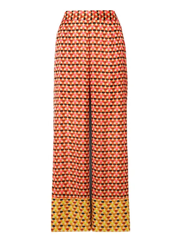 DIMA AYAD Printed Satin Wide-leg Pants - Orange
