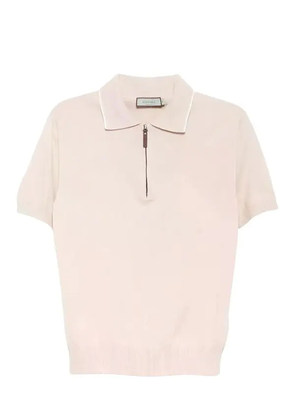 Canali Cotton Zipped Polo Shirt - Pink