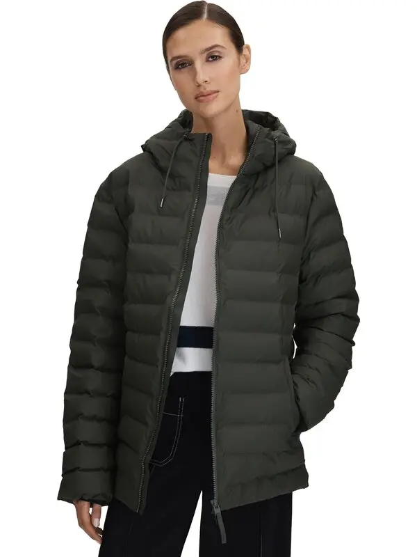 Rains Hooded Puffer Jacket - Green