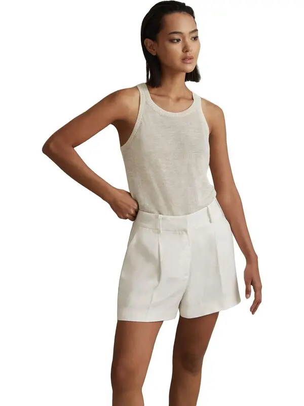 REISS Lori Viscose-linen Suit Shorts - White