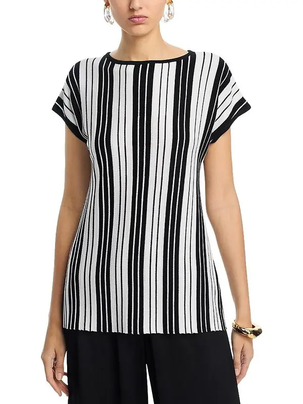 Misook Cap Sleeve Striped Tunic - Black/white
