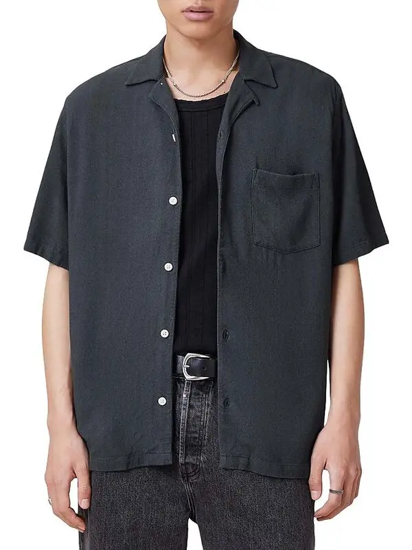 ALLSAINTS Cudi Relaxed Fit Short Sleeve Camp Shirt - Fountain Blue