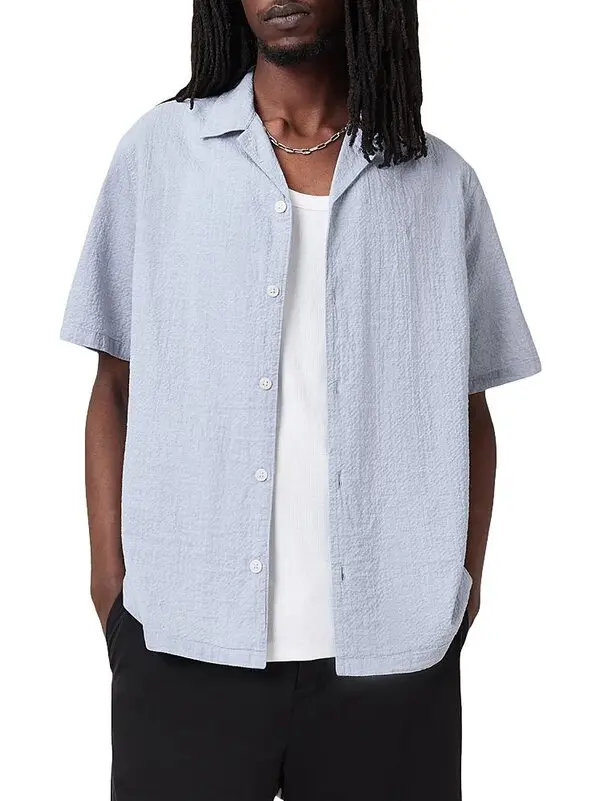 ALLSAINTS Valmer Short Sleeve Button Front Shirt - Blueberry