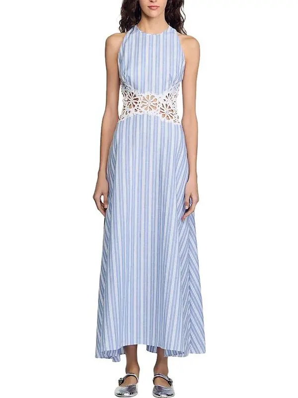 Sandro Lace Trim Maxi Dress - Blue/white