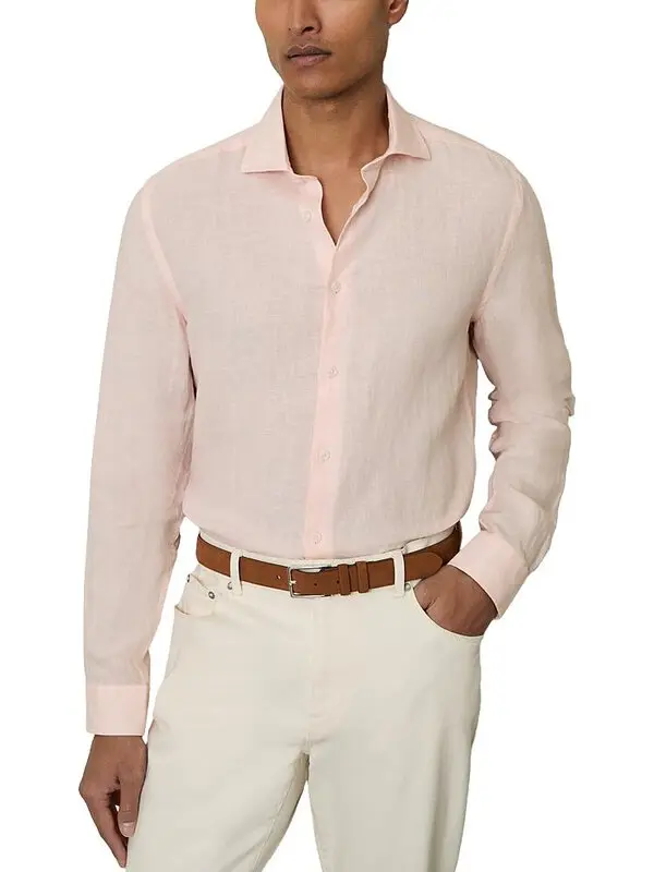 REISS Ruban Long Sleeve Button Front Linen Shirt - Prep Pink