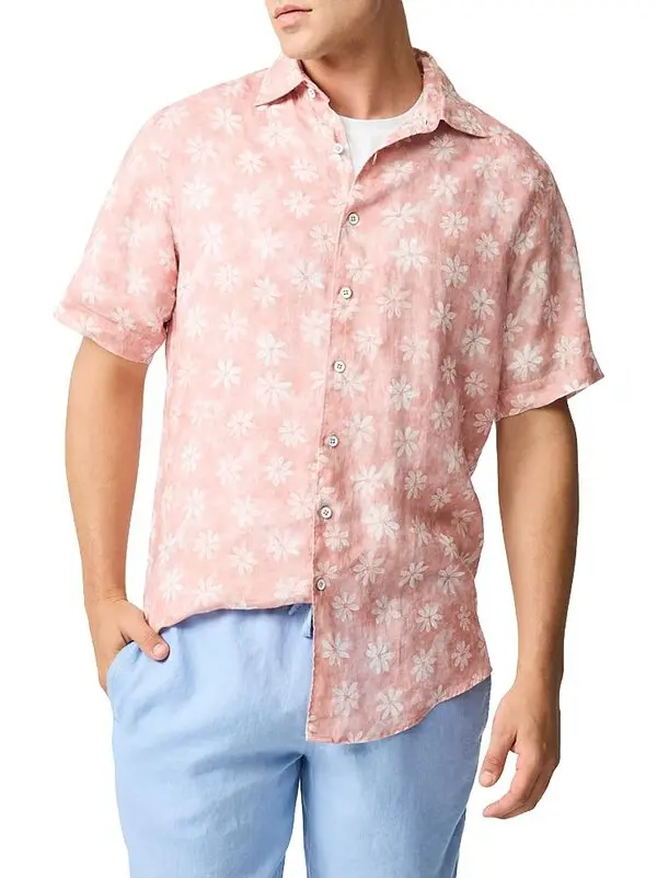 Rodd & Gunn Belleknowes Regular Fit Short Sleeve Linen Shirt - Flamingo