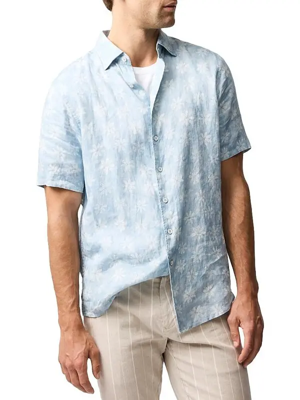 Rodd & Gunn Belleknowes Regular Fit Short Sleeve Linen Shirt - Mist