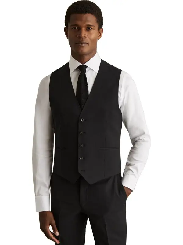 REISS Wool-blend Slim-fit Waistcoat - Black