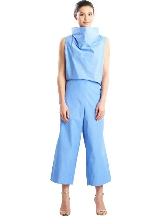 Natori Techno Poplin Cropped Pants With Embroidery - Blue Iris