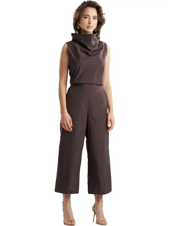 Natori Techno Poplin Cropped Pants With Embroidery - Dark Brown